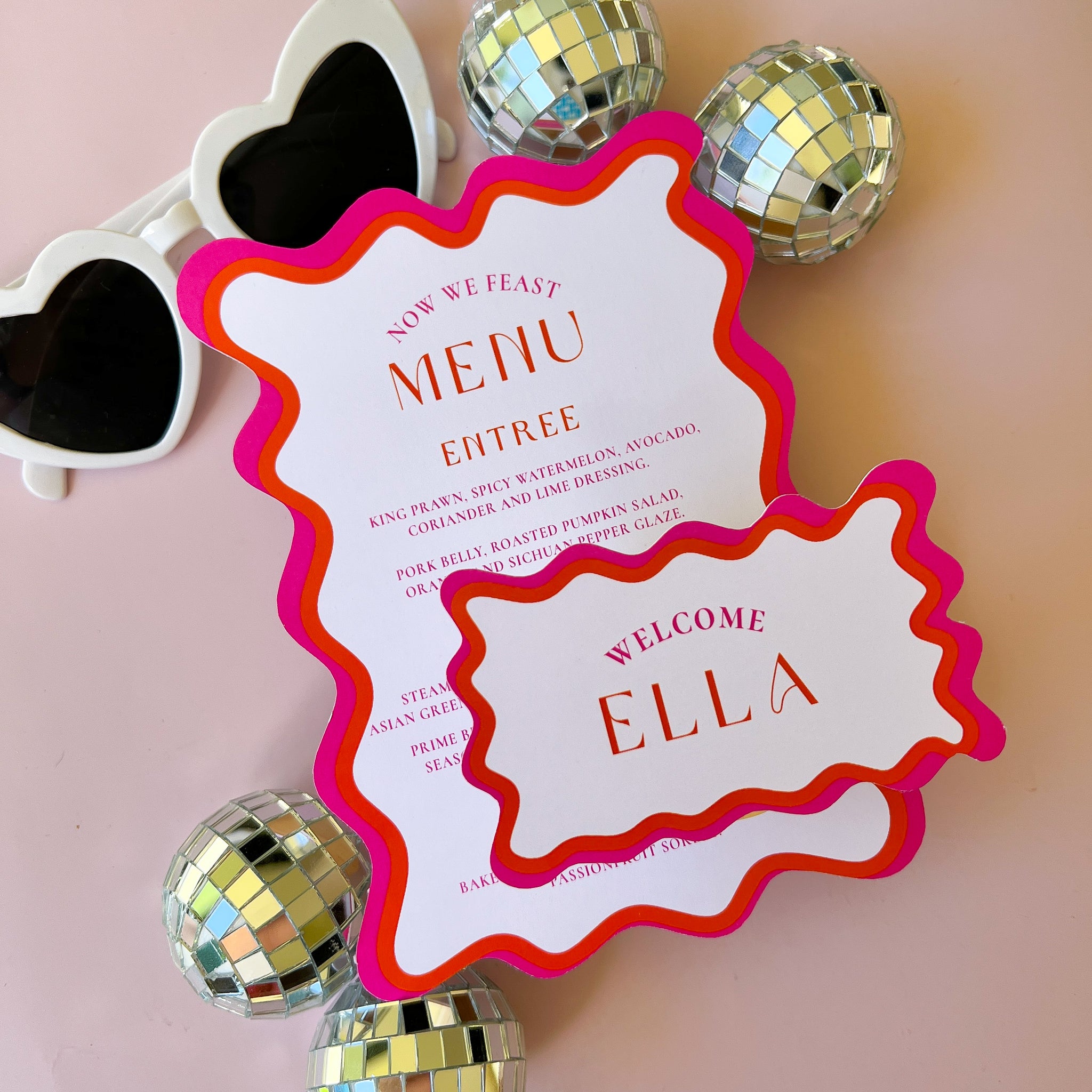 Wave Shape Printed Wedding Event Menu / Place Cards – Glitzy Prints