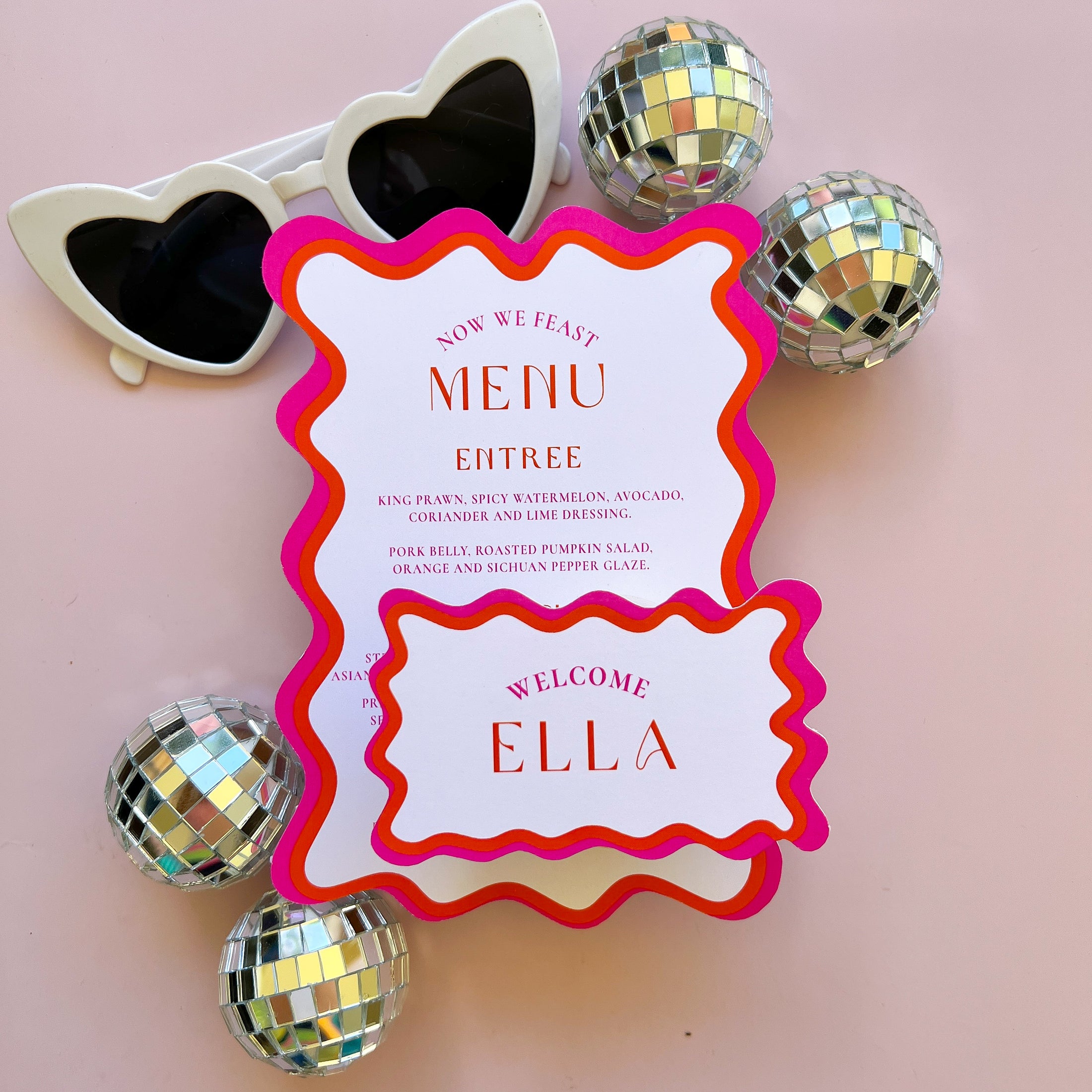 Wave Shape Printed Wedding Event Menu / Place Cards – Glitzy Prints