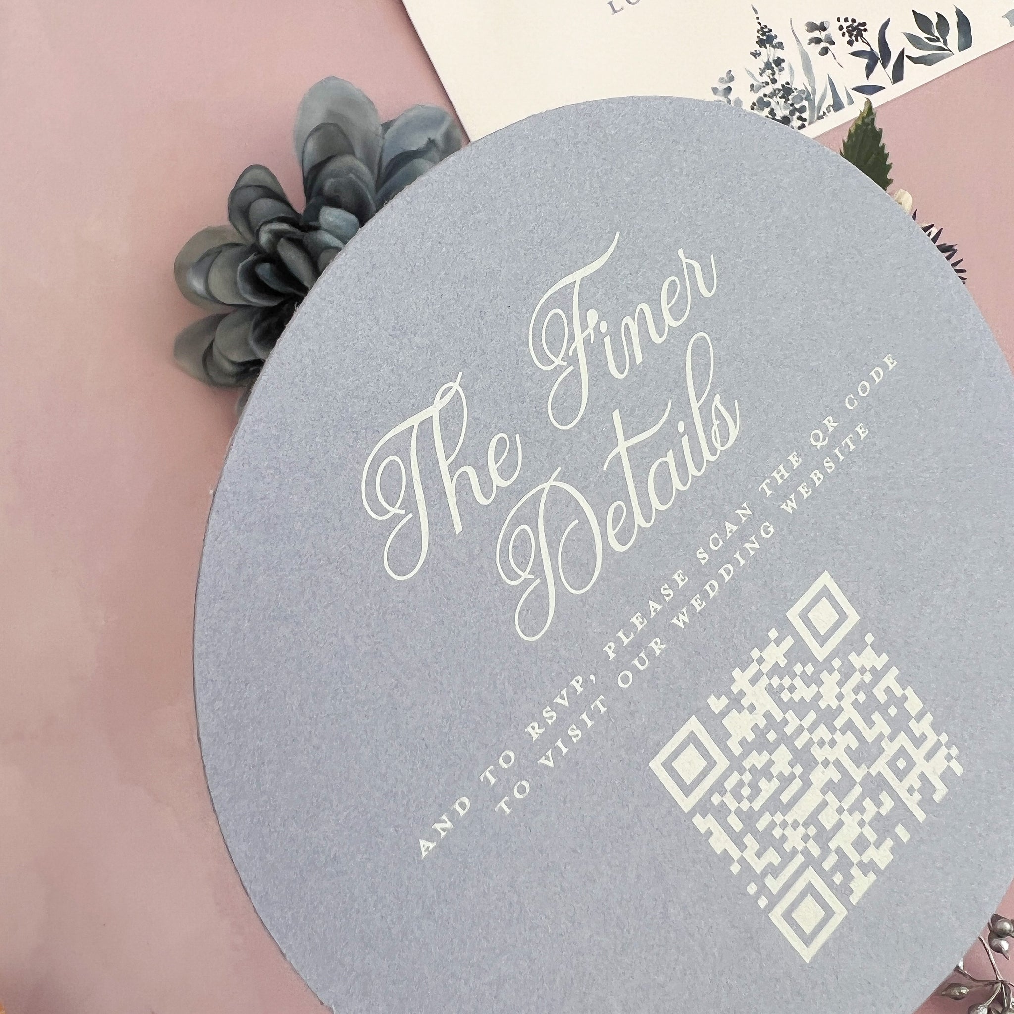 Printed Wedding Invitations Die Cut Oval Shape Set - Invite and Details ...