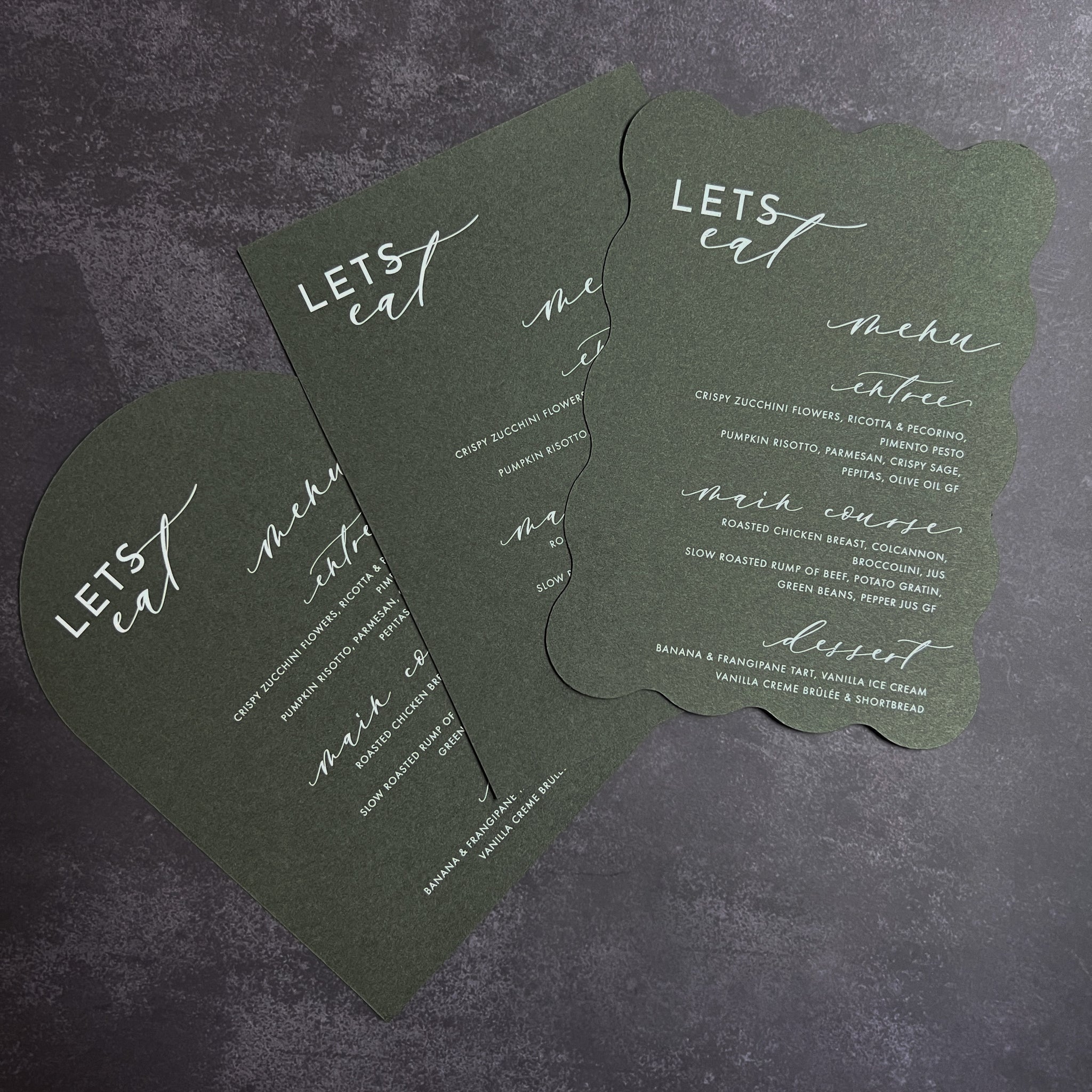 Printed Arch Wave Wedding Menus | Printed Invitations | White Ink ...