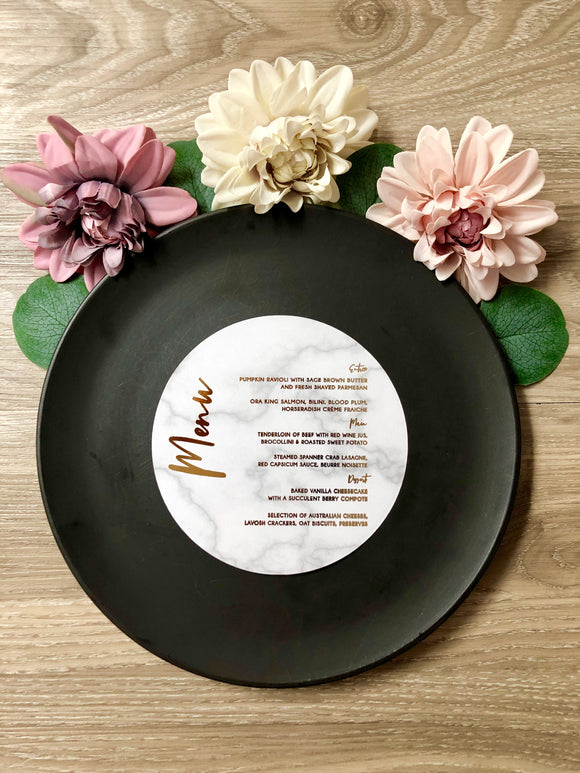 Gold, Rose Gold or Silver Foil Round Circle Marble Menu – Glitzy Prints