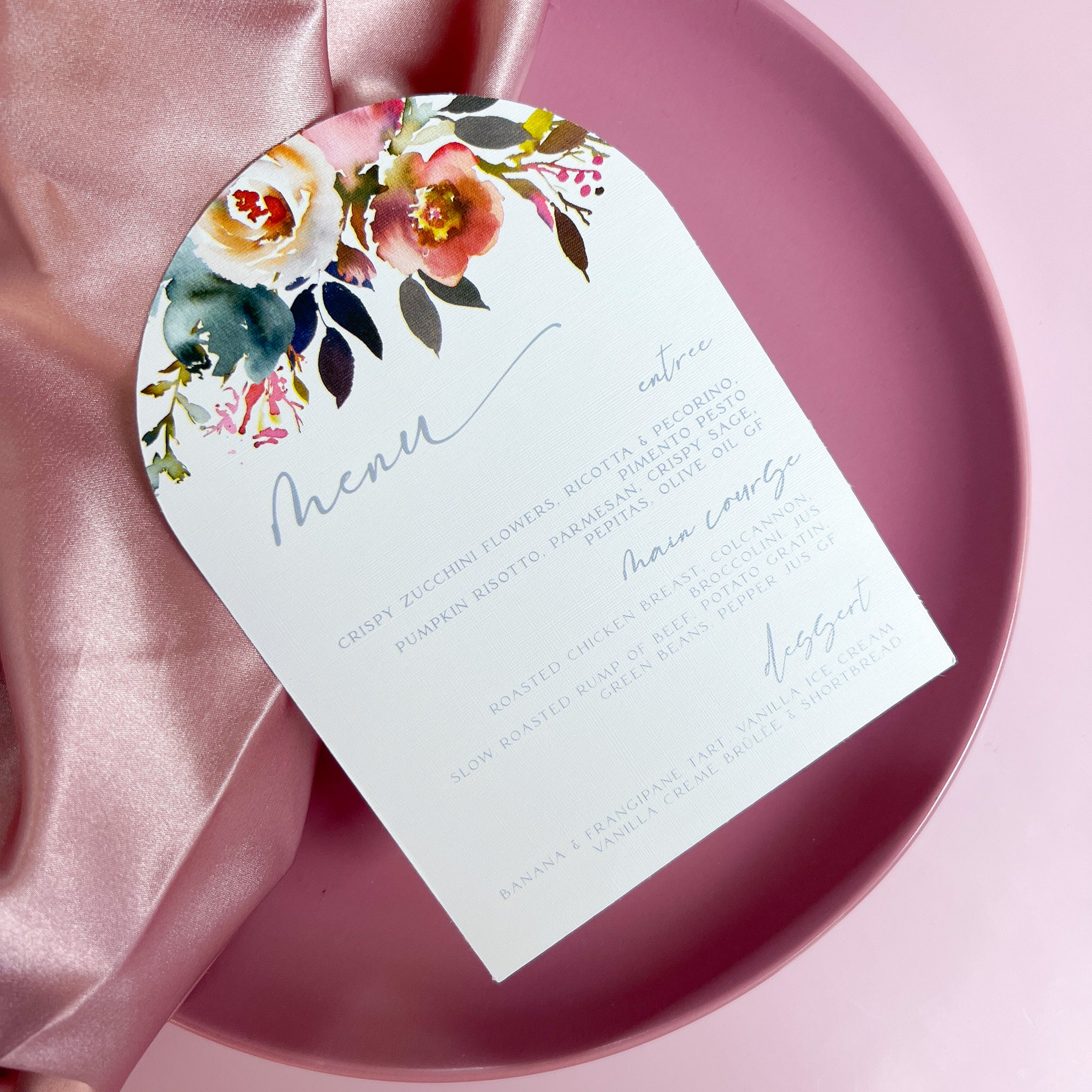 Autumn Arch Shape Printed Wedding Menus – Glitzy Prints