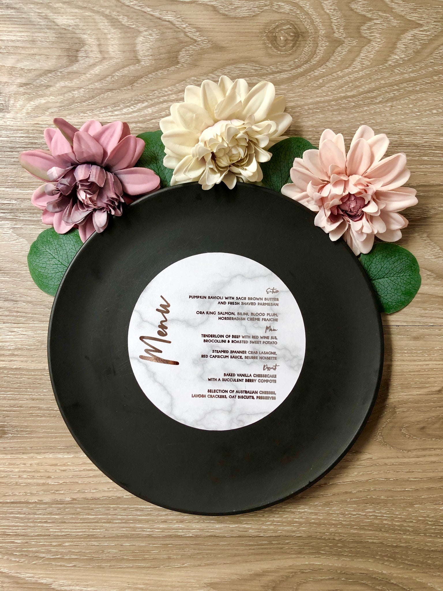Gold, Rose Gold or Silver Foil Round Circle Marble Menu – Glitzy Prints